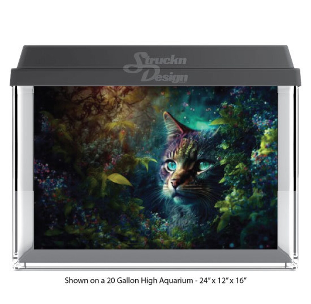 Cat Swimming Underwater Cave Sea Water 10mil Polyester Fish Tank Glass ...