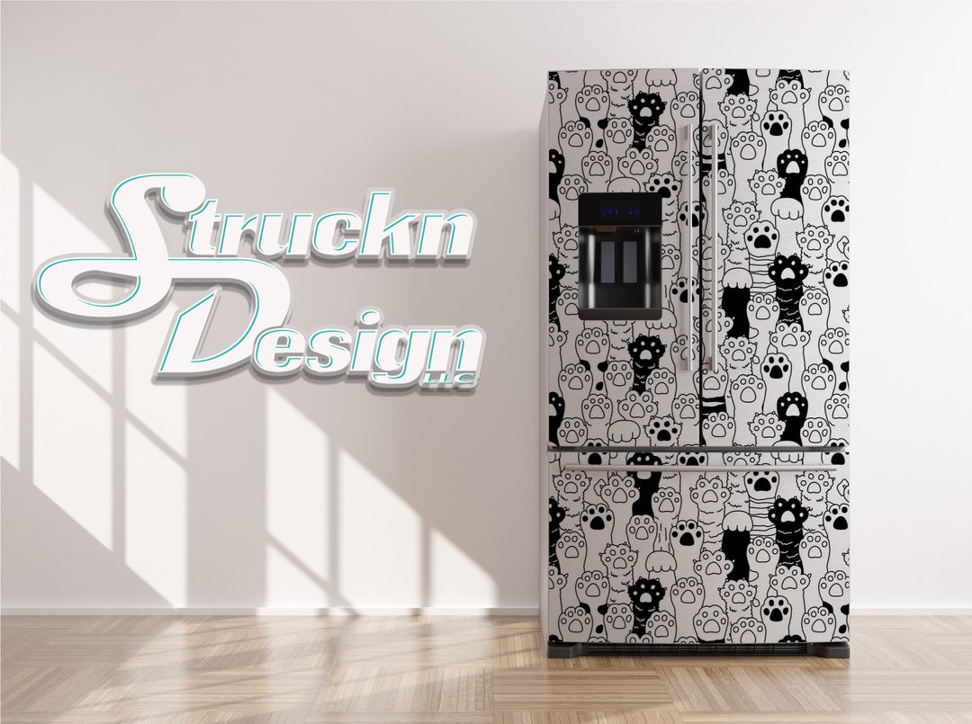 Black White Cat Paws Kitty Pet Cute Refrigerator Fridge Freezer Wrap ...