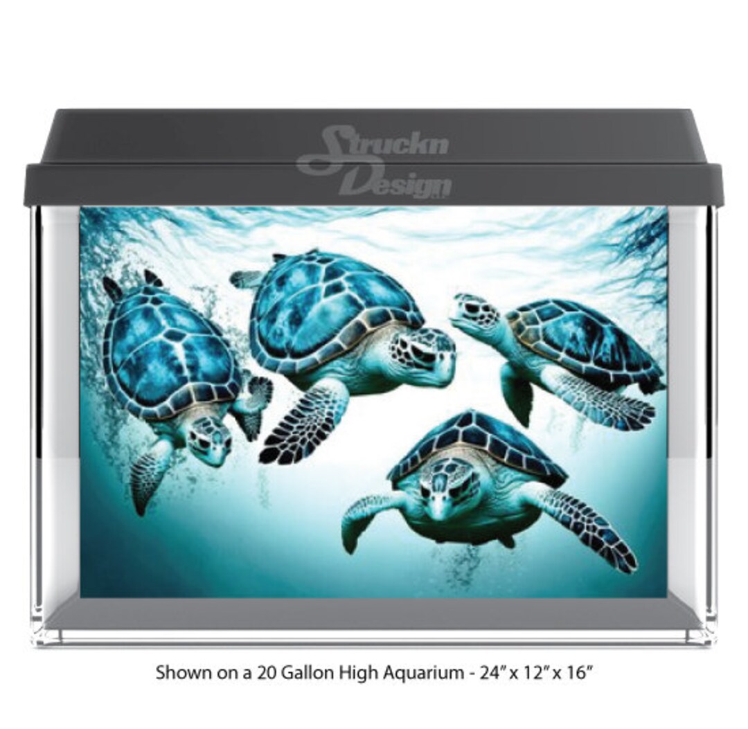 Cute Swimming Drawn Cyan Teal Turtles Underwater 10mil Polyester Fish ...
