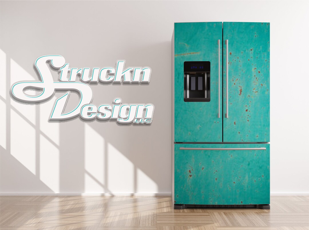 Grunge Weathered Teal Metal Rusty Brown Refrigerator Fridge Freezer ...