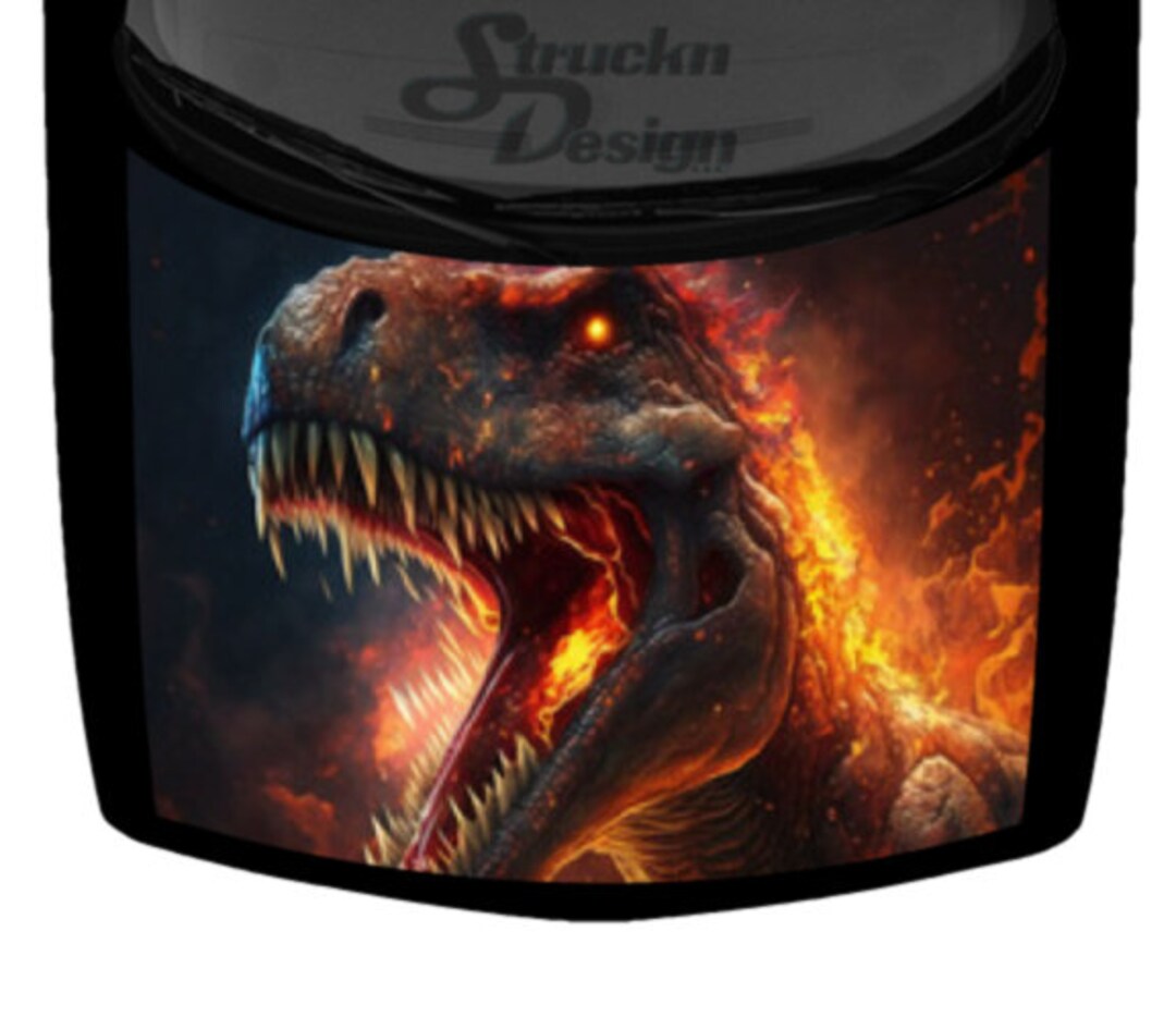 Flaming Bright Fire T-rex Angry Mean Menacing Hood Wrap Truck Car Vinyl ...