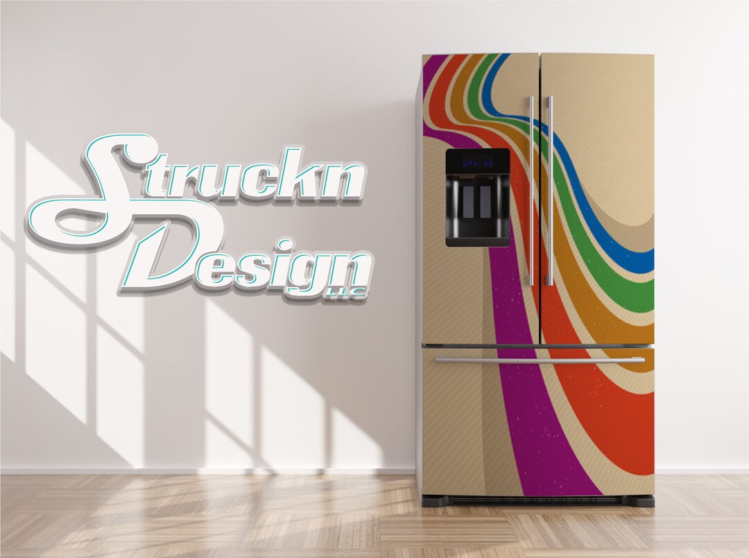 Retro Style Wave Rainbow Colorful Refrigerator Fridge Freezer Wrap Side ...