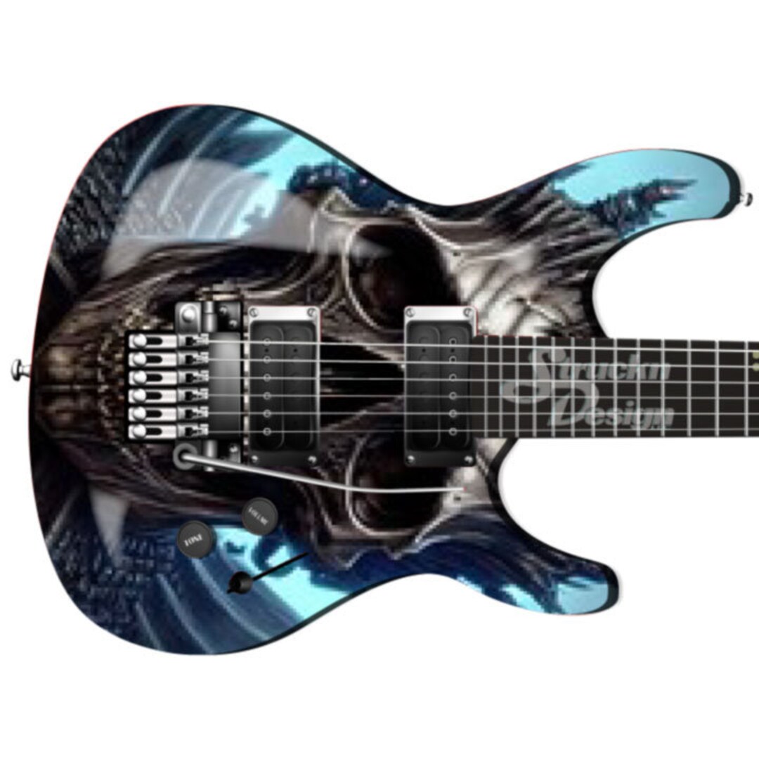Blue Skeleton Warrior Skull Evil Bass Metal Vinyl Guitar Wrap Skin ...