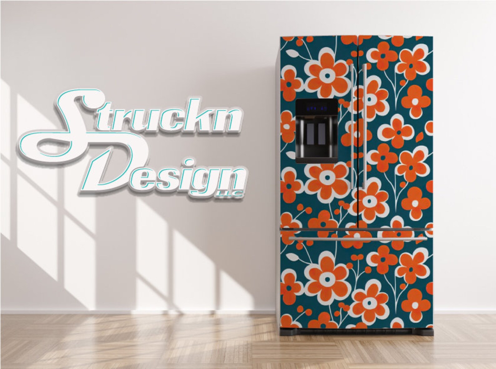 Orange White Dark Blue Floral Pattern Refrigerator Fridge - Etsy