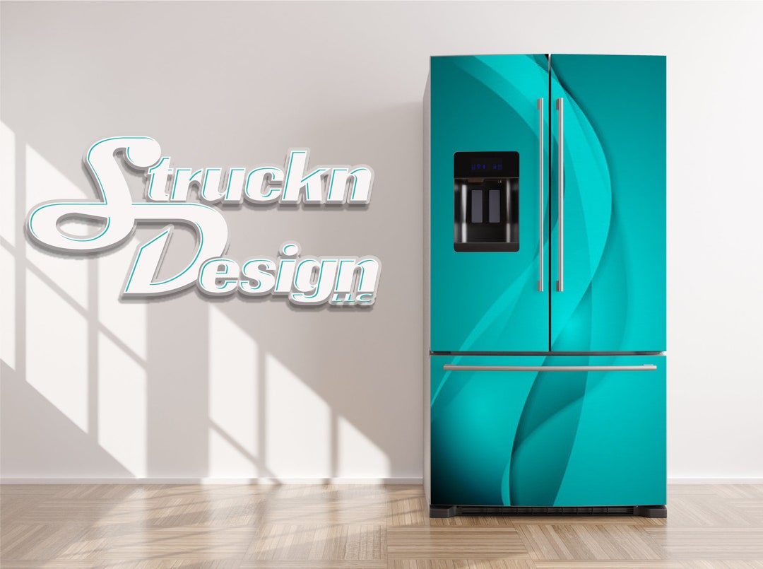 Smooth Teal Wave Curved Line Gradient Refrigerator Fridge Freezer Wrap ...