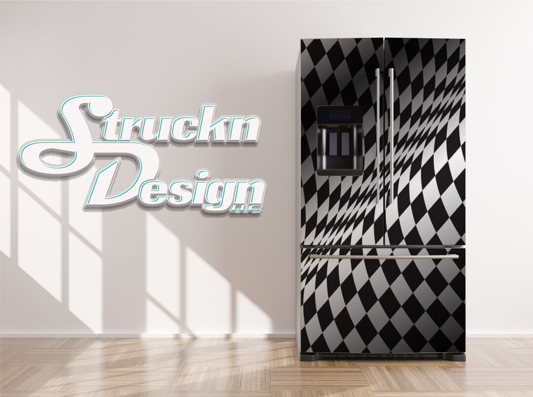White Black Checked Flag Waving Design Refrigerator Fridge Freezer Wrap ...