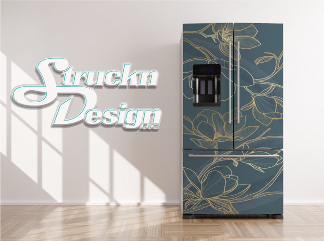 Luxury Green Gold Art Deco Magnolia Flower Refrigerator Fridge Freezer ...