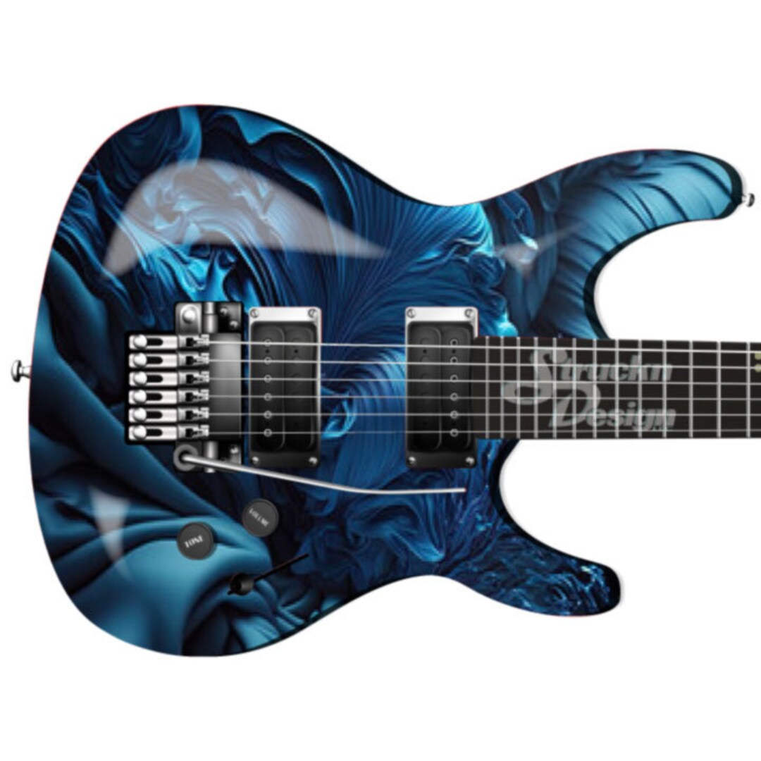 Smoke Dark Blue Black Swirls Curves Guitar Bass Metal Vinyl Wrap Skin ...