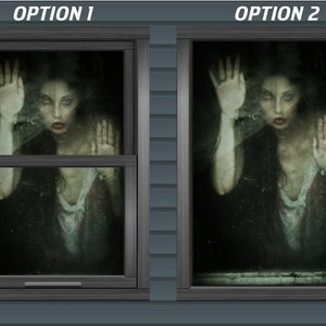 Ghostly Woman Behind Glass Dark Horror Window Backlit Wall Backdrop ...
