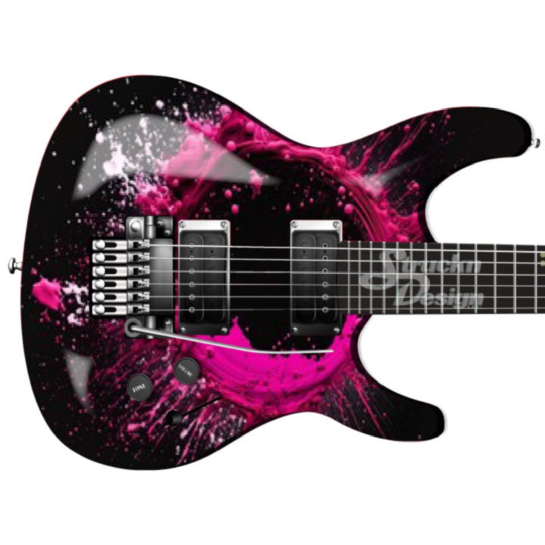 Magenta Paint Circle Splatter Burst Bass Metal Vinyl Guitar Wrap Skin ...
