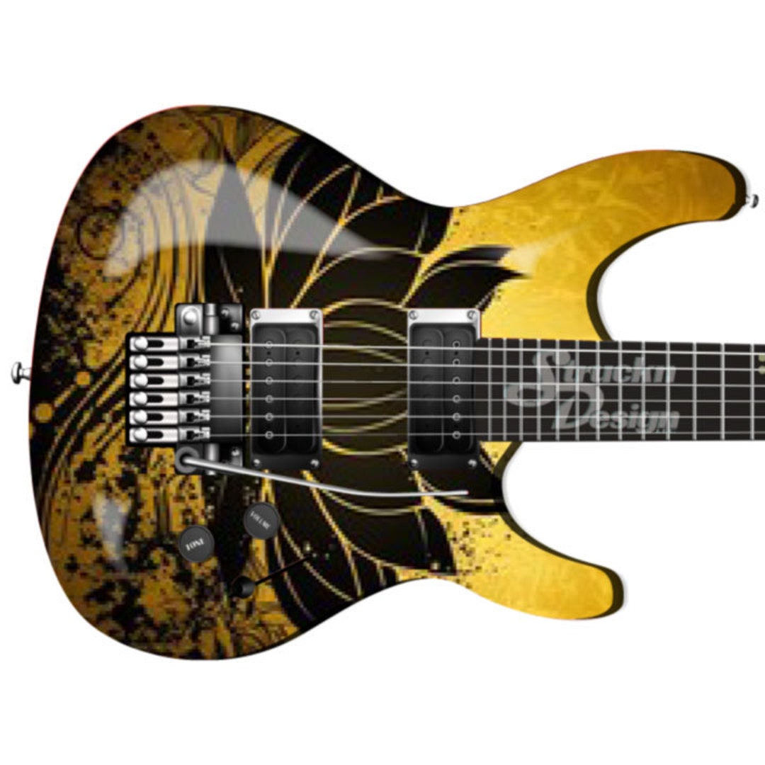 Gold Shimmer Lotus Black Silhouette Guitar Bass Metal Vinyl Wrap Skin ...