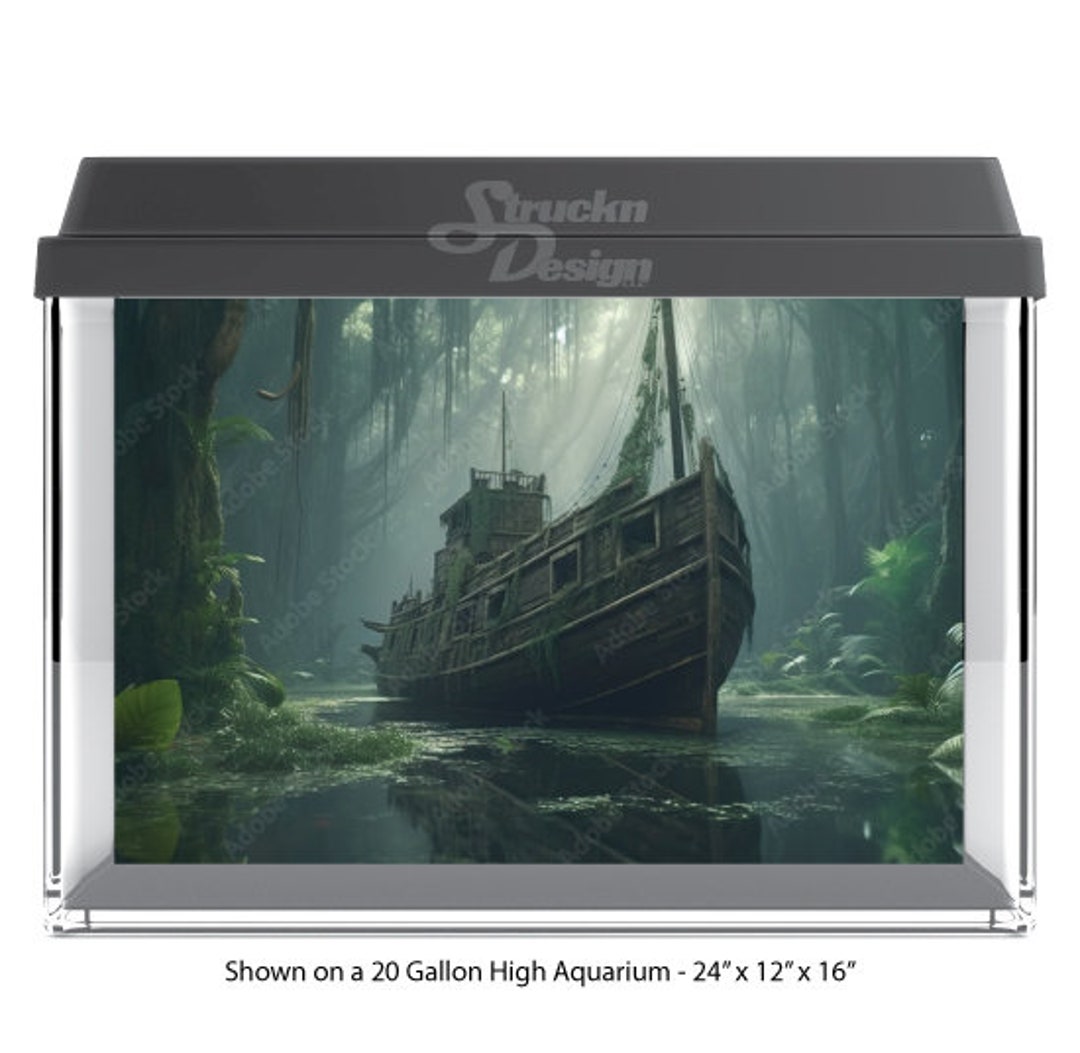 Ancient Tropical Swamp Ship Mossy Lake 10mil Polyester Aquarium Tank ...