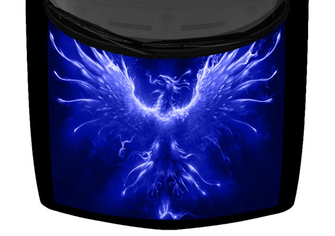 Vibrant Blue Fire Phoenix Bird Design Black SUV Van Car Pickup Truck ...