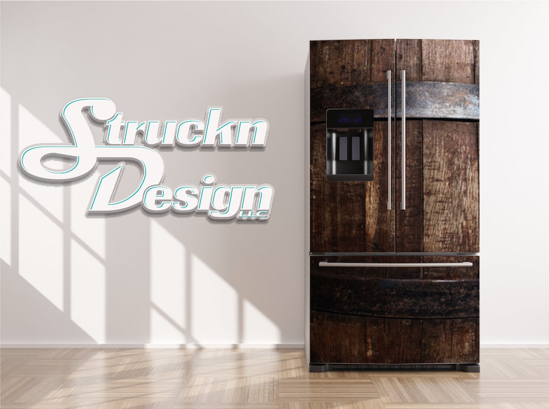 Brown Weathered Whiskey Beer Barrel Refrigerator Fridge Freezer Wrap ...
