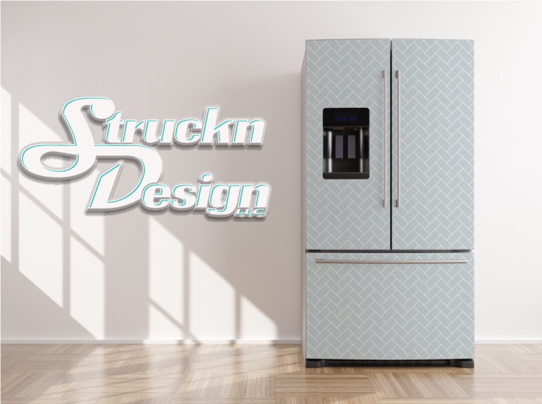 Gray Herringbone Subway Tile White Modern Refrigerator Fridge Freezer ...