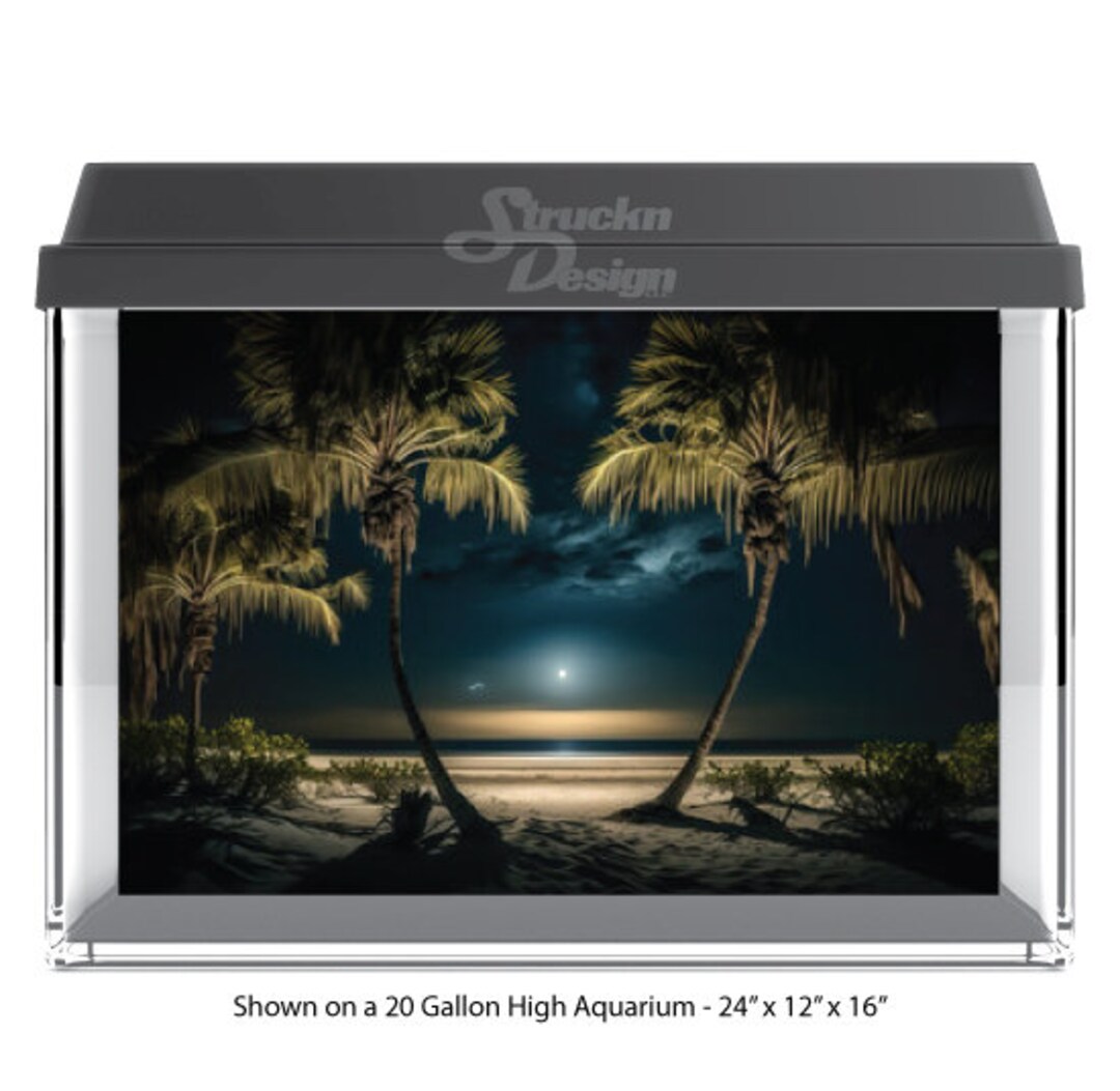 Dark Night Beach Scene Palm Trees Sandy Sea Ocean 10mil Polyester Fish ...