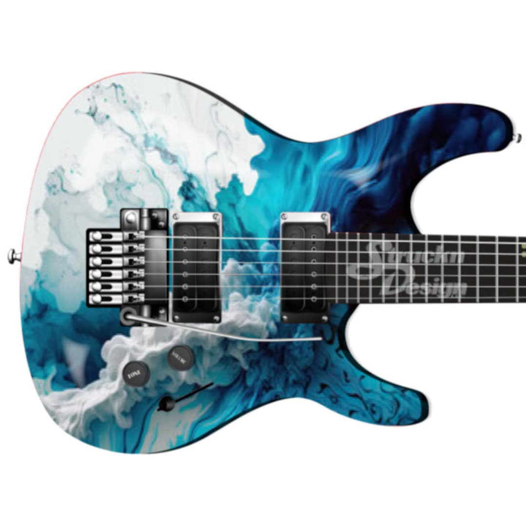 Cyan Blue Waves Ocean Splash Guitar Bass Metal Vinyl Wrap Skin Decal ...