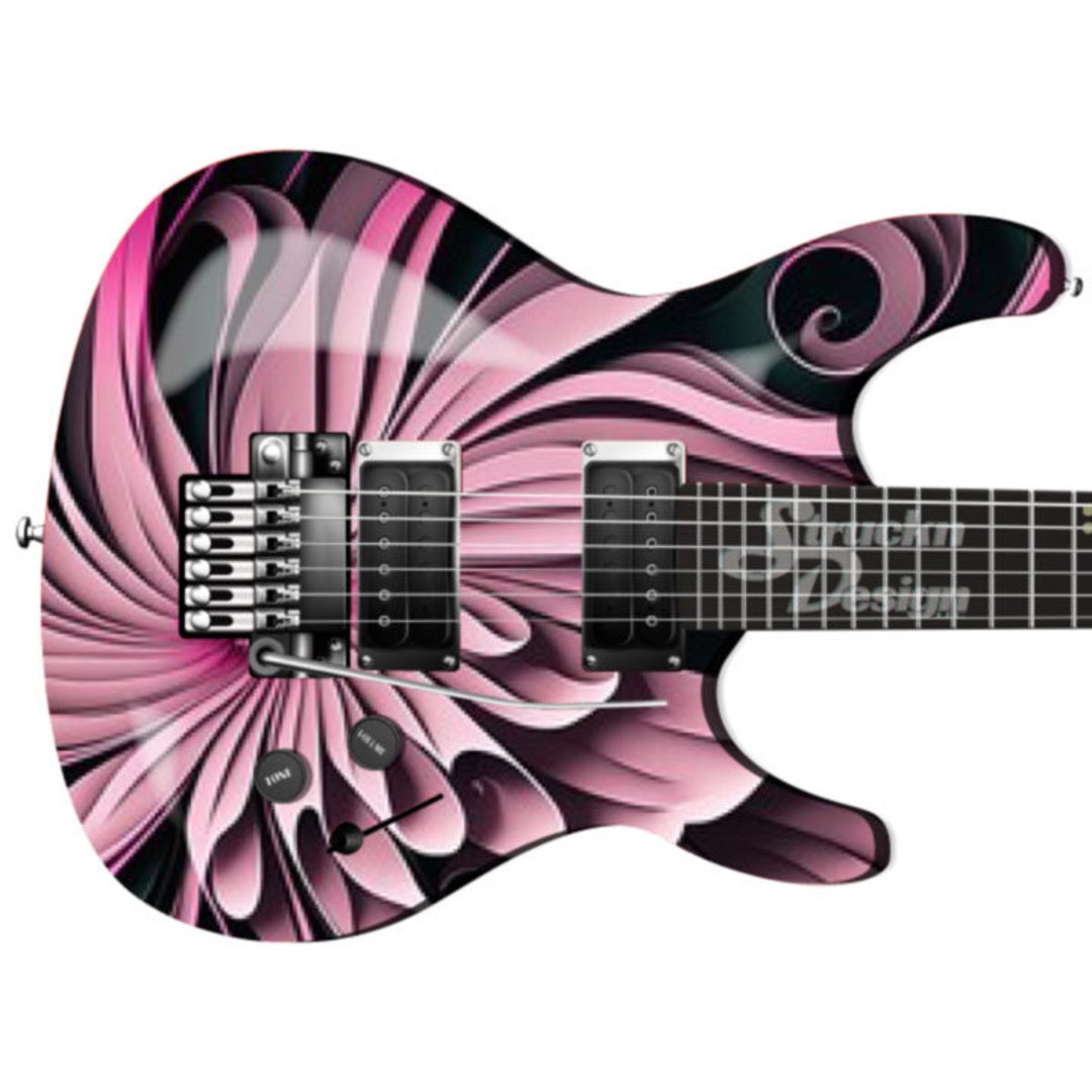 Pink Bursts of Abstract Floral Guitar Bass Metal Vinyl Wrap Skin Decal ...