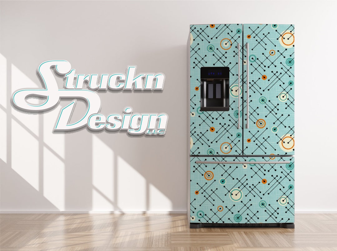 Retro Light Blue Fabric Dotted Line Refrigerator Fridge Freezer Wrap ...
