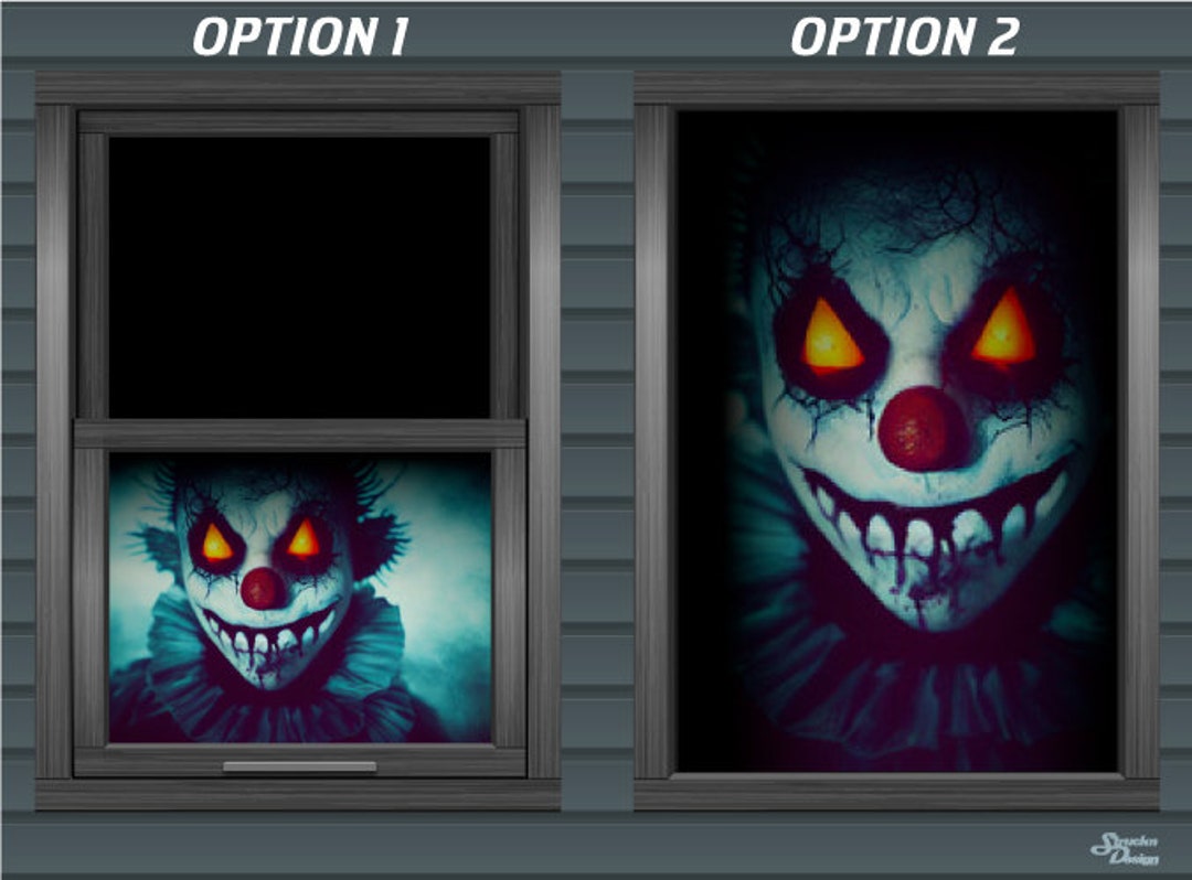 Scary Horror Creepy Laughing Clown Face Window Backlit Wall Backdrop ...