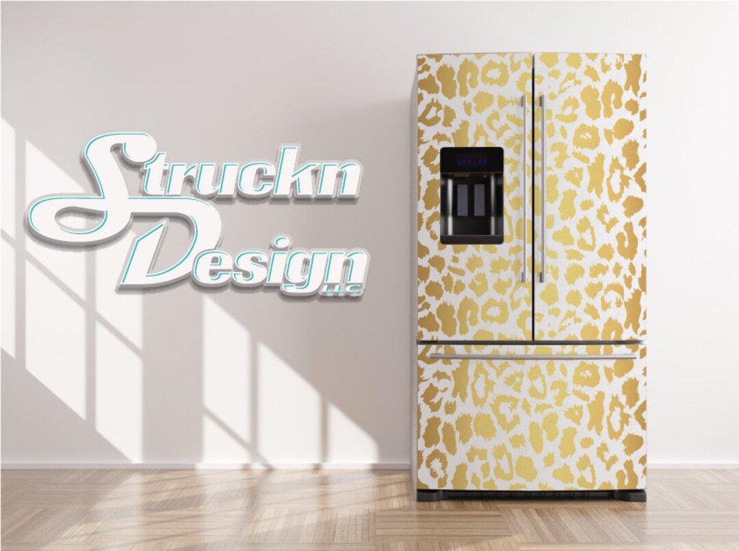 Gold White Luxury Leopard Print Jungle Refrigerator Fridge Freezer Wrap ...