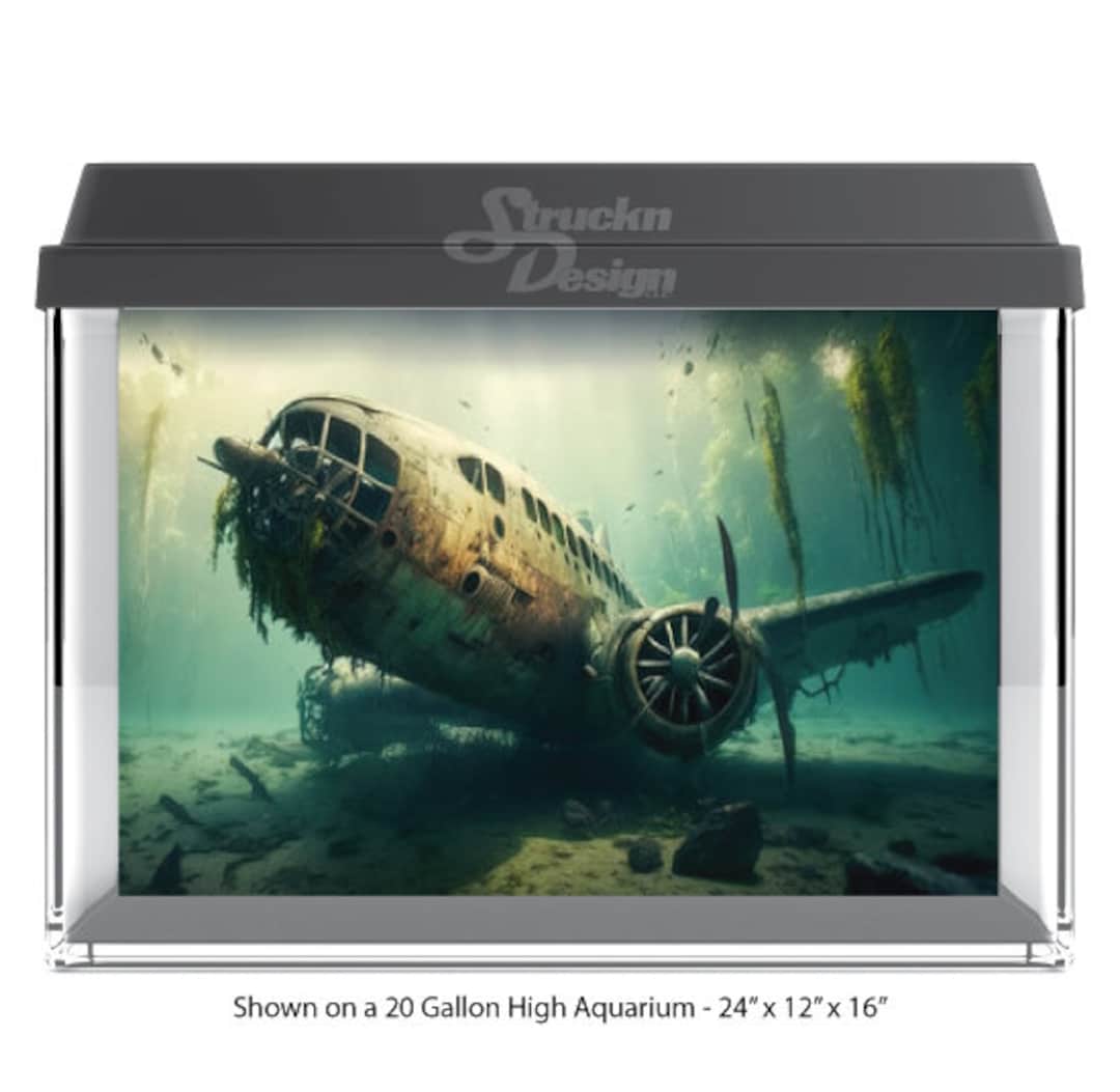 Sunken Old Airplane Sea Floor Crash 10mil Polyester Fish Tank Glass ...