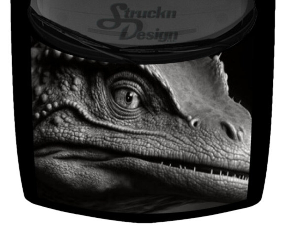 Grayscale Scaled Dinosaur Reptile Glaring Eyes Spikey Truck Car Hood ...