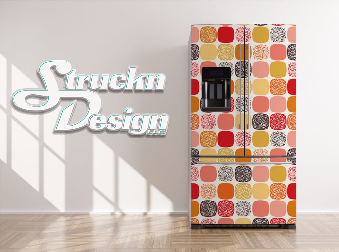 Red Pink Yellow Dotted Rounded Square Refrigerator Fridge Freezer Wrap ...