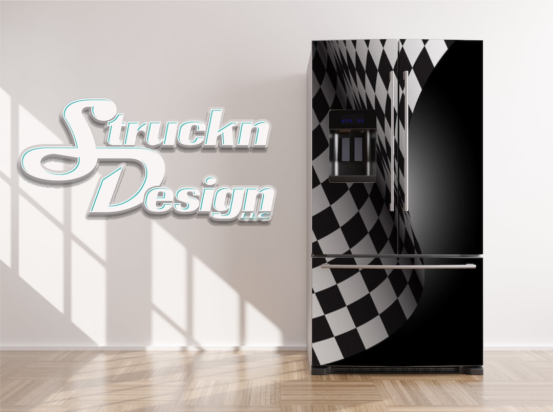 Black White Checked Racing Flag Flying Design Refrigerator Fridge ...