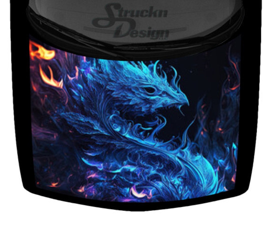 Blue Flaming Fiery Phoenix Bird Menacing Black Eyes Truck Car Hood Wrap ...