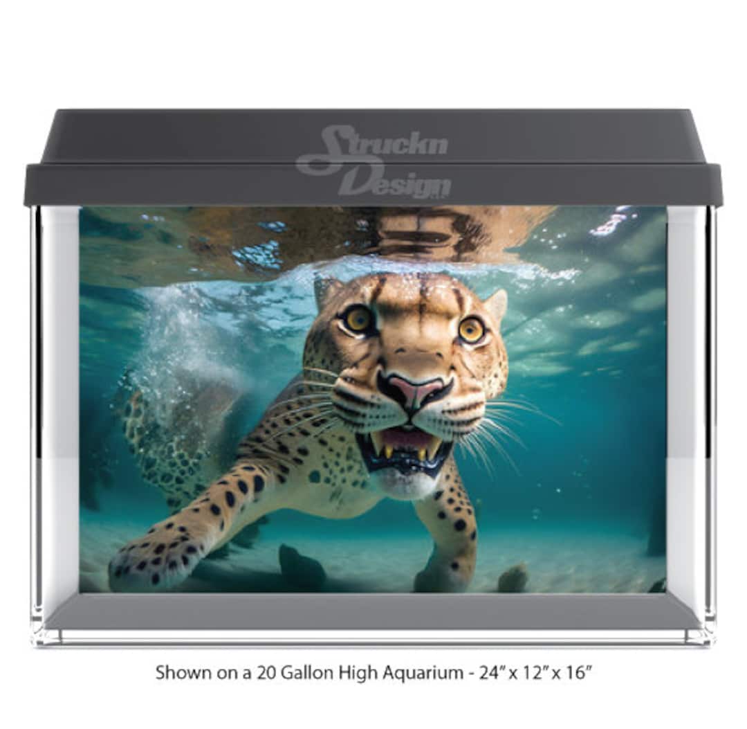 Cute Swimming Leopard Funny Clear Water 10mil Polyester Fish Tank Glass ...