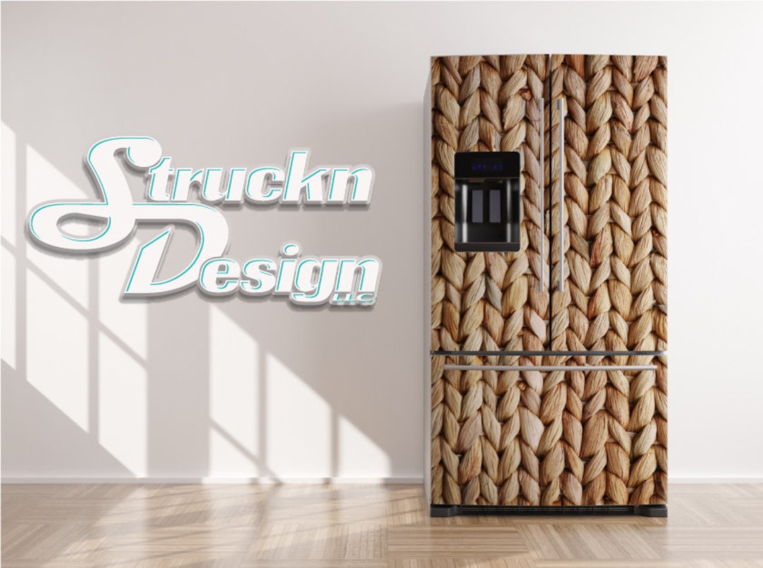 Woven Basket Texture Tan Rattan Boho Refrigerator Fridge Freezer Wrap ...
