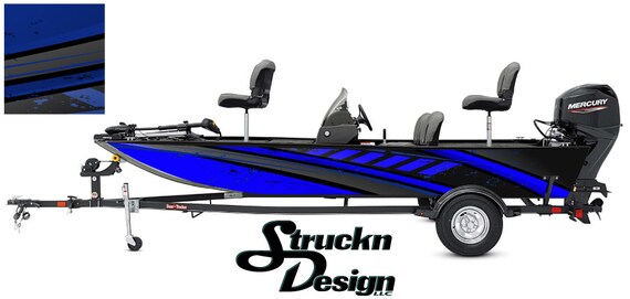 Bass Fishing Fish Boat Blue Black Modern Stream Grunge - Etsy