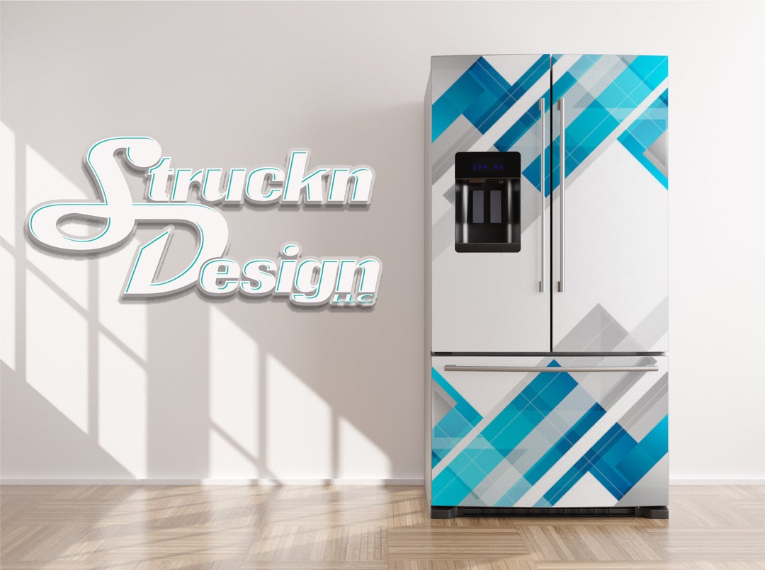 Blue Gray Diamond White Triangle Refrigerator Fridge Freezer Wrap Side ...