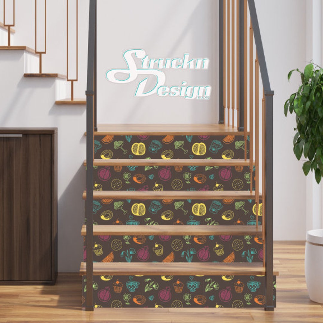 Modern Foods Colorful Cute Pattern Design Staircase Wrap Vinyl Mural ...