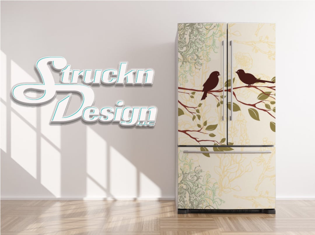 Vintage Love Birds on Tree Refrigerator Fridge Freezer Wrap Side by ...