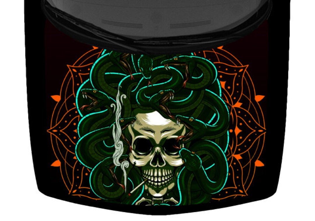 Dark Teal Orange Medusa Snake Skull Black Car Pickup Truck Hood Wrap ...