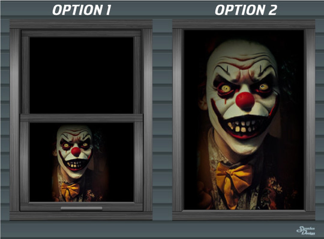 Horror Scary Creepy Laughing Clown Face Window Backlit Wall Backdrop ...