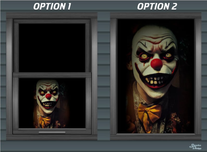 Horror Scary Creepy Laughing Clown Face Window Backlit Wall Backdrop ...