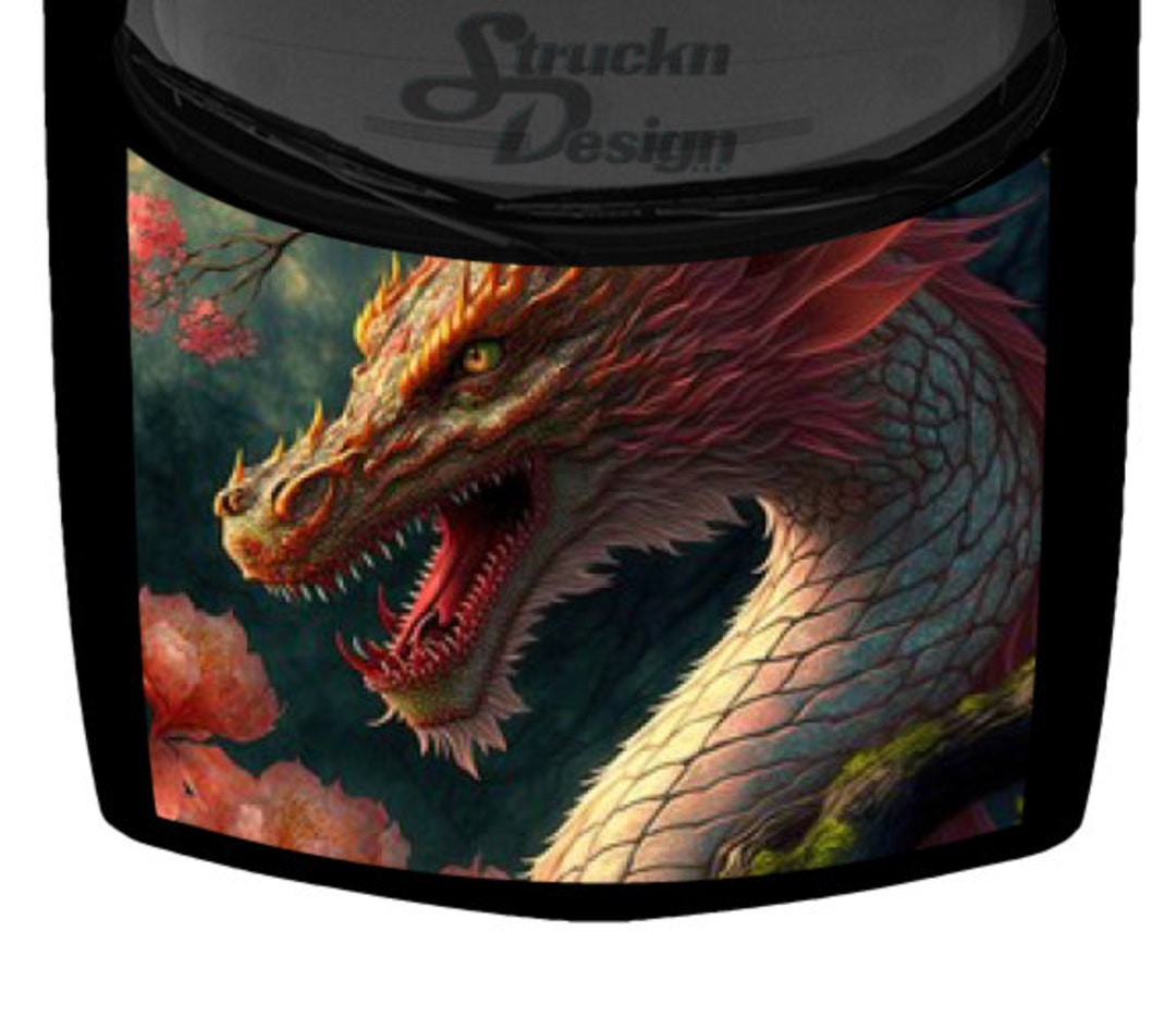 Curved Dark Red Dragon Snarling Design Black SUV Van Car Pickup Truck ...