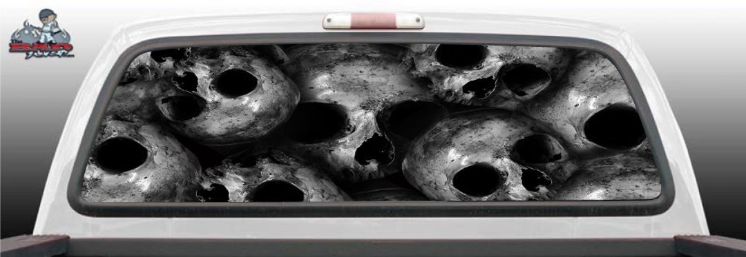 Skulls Grayscale Grunge Glass Rear Window Decal Graphic Truck Perf ...