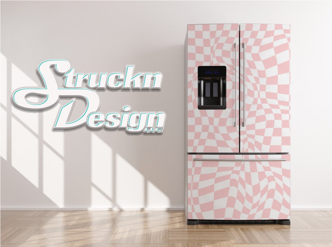 Trendy Distorted Pink Checkered White Refrigerator Fridge Freezer Wrap ...