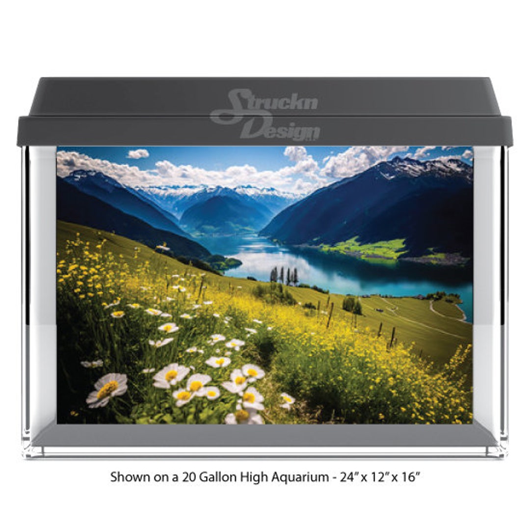 Green Grass River Mountains Landscape Foggy 10mil Polyester Fish Tank ...