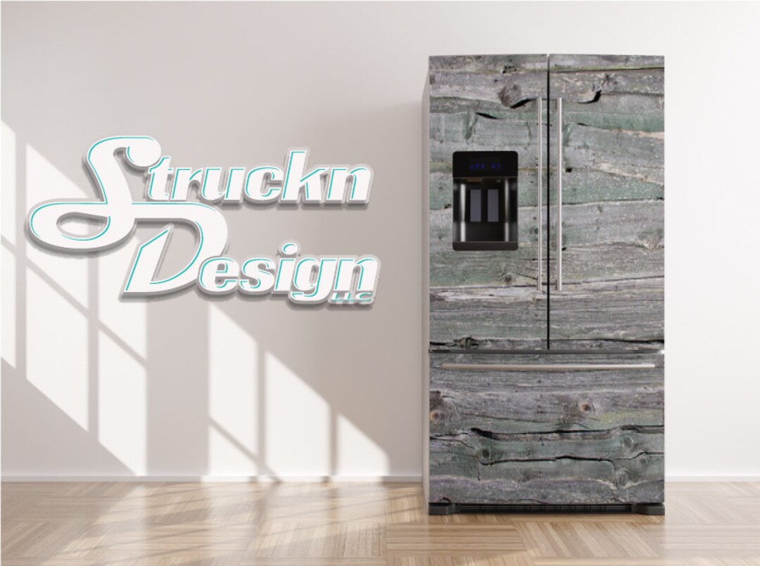 Old Natural Rustic Grey Wood Plank Refrigerator Fridge Freezer Wrap ...