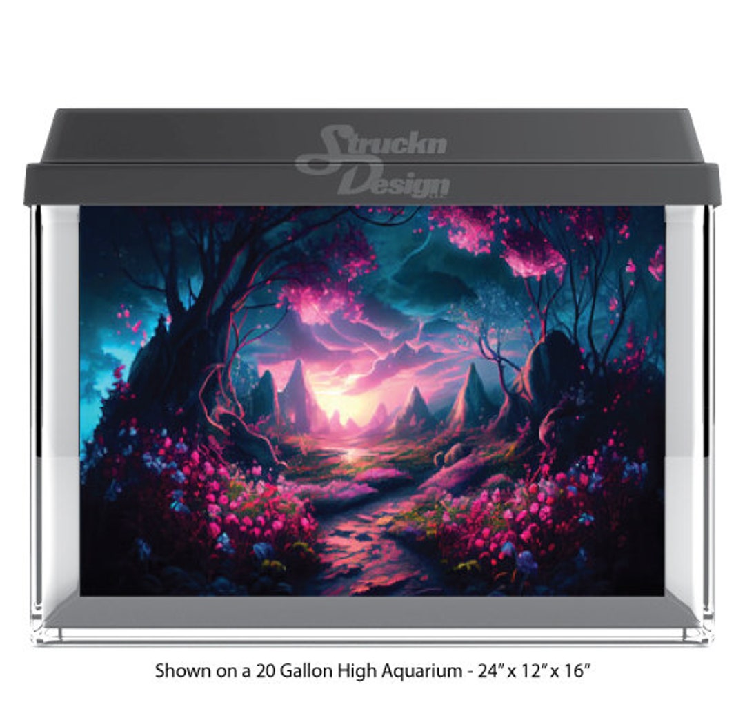 Pink Purple Fantasy Forest Rocky Water Underwater 10mil Polyester Fish ...