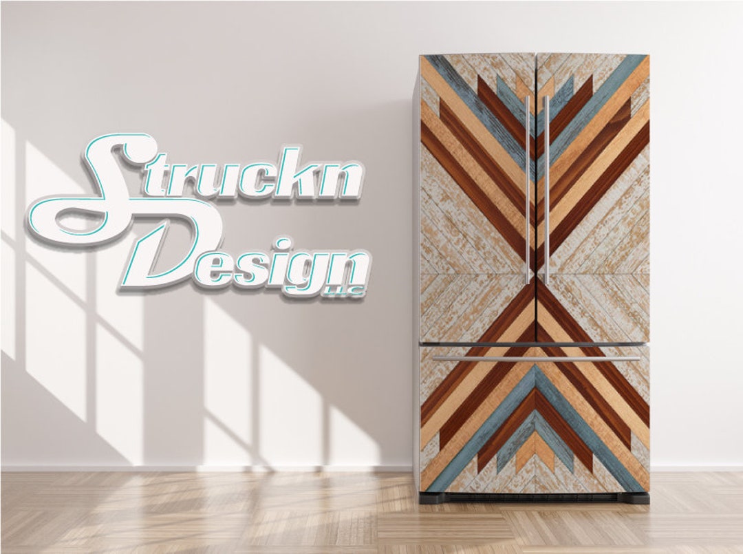 Rustic Wood Triangle Blue Grainy Design Refrigerator Fridge Freezer ...