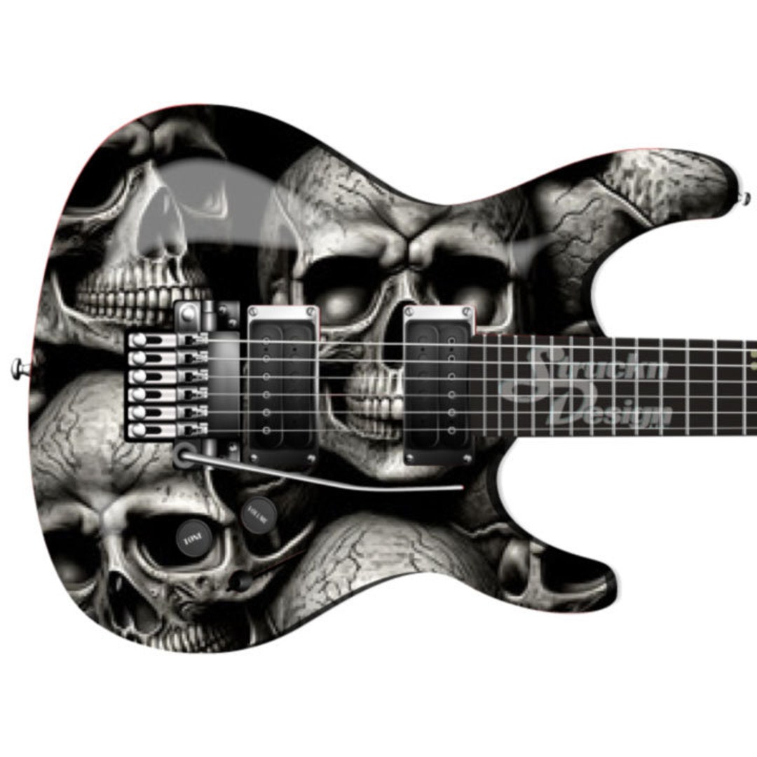 Grayscale Abstract Sugar Skulls Guitar Bass Metal Vinyl Wrap Skin Decal ...
