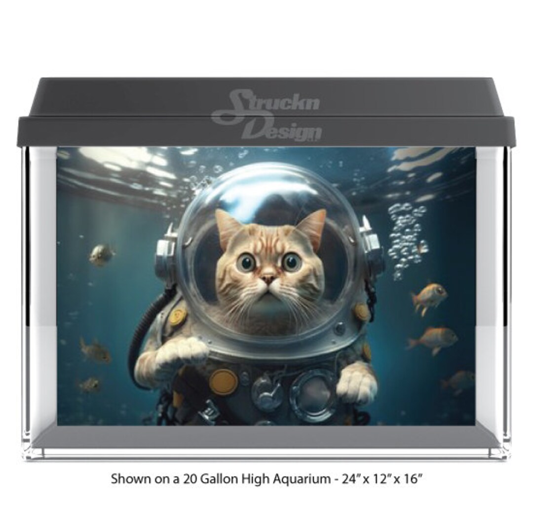 Underwater Scuba Diving Tabby Beige Stripe Cat Bubbles 10mil Polyester ...