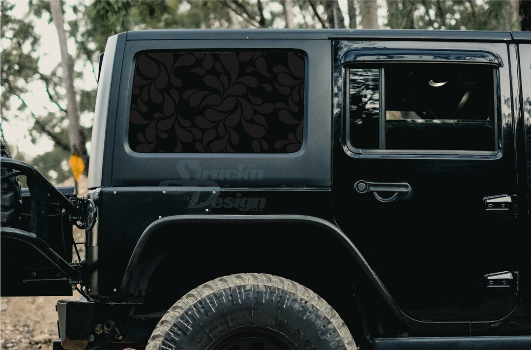 Splashed Flowers Floral Shapes Pattern Matte Black Back Window Vinyl ...