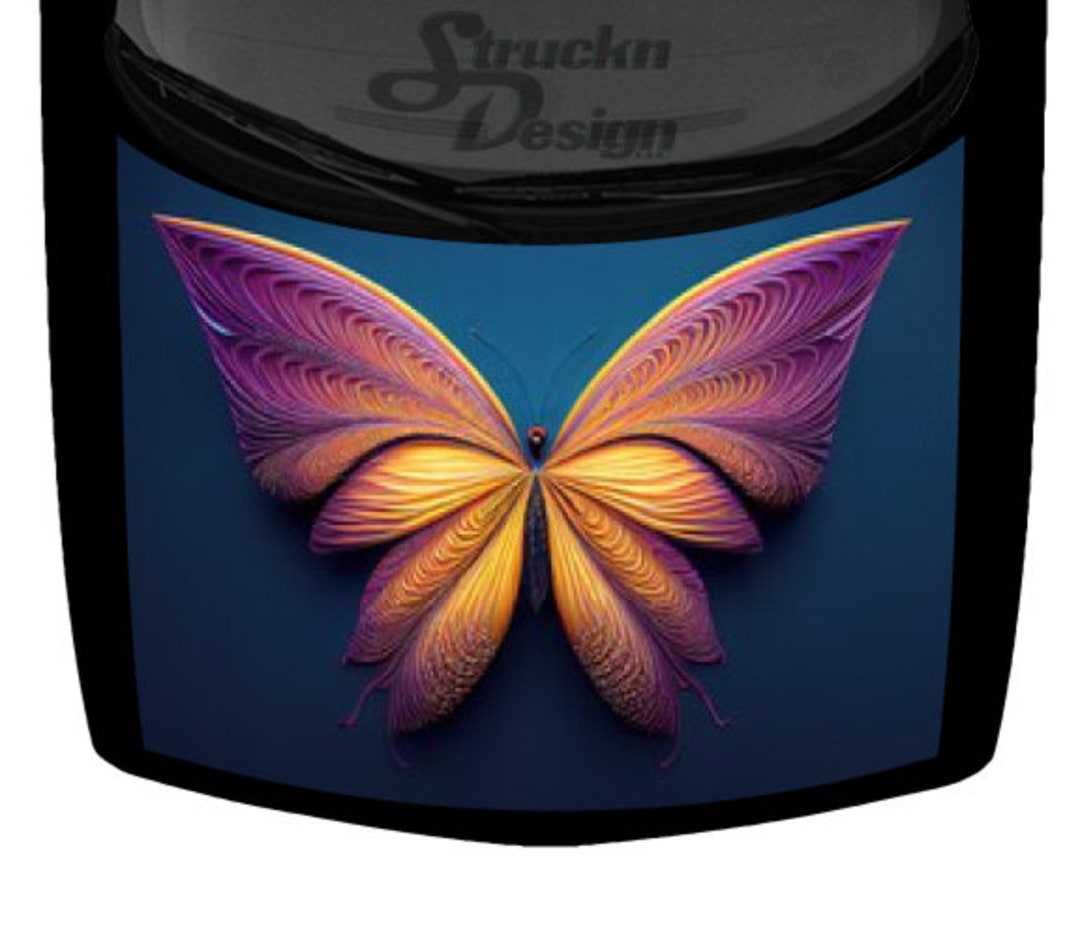 Purple Yellow Fade Wings Butterfly Shining Textured Truck Car Hood Wrap ...